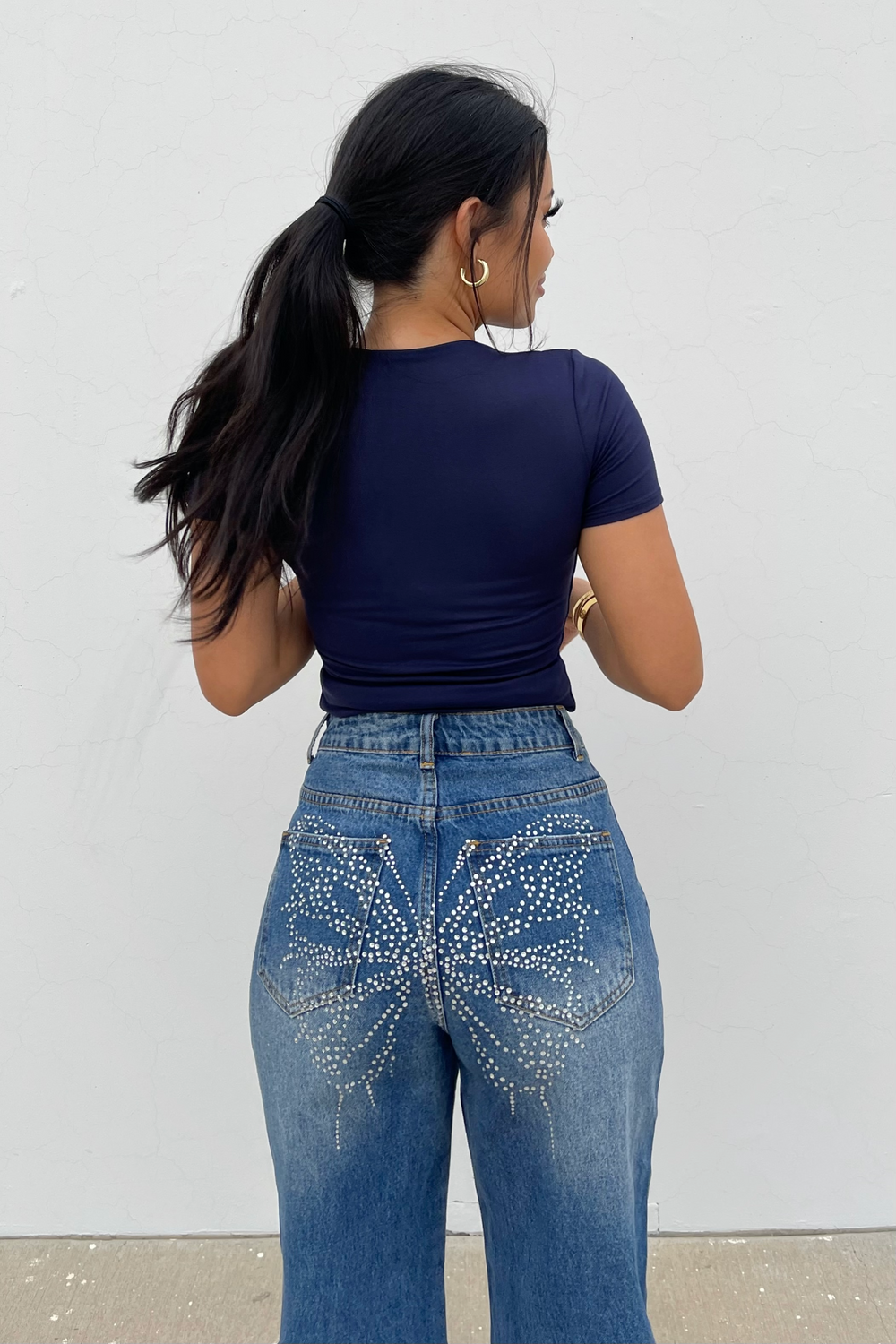 Y2K Rhinestone Butterfly Straight Leg Jean